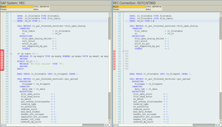 How To Compare Two Abap Programs On Two Systems In Transaction Se39