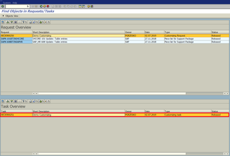 How to find transport with specific customizing in SE03? - SAPported
